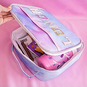 FROG SAC Kids Lunch Bag for Girls, Reusable Insulated Preppy Tie Dye Glitter Varsity Letter Patch Lunch Box, Cute Soft Back to School Tween Lunchbox