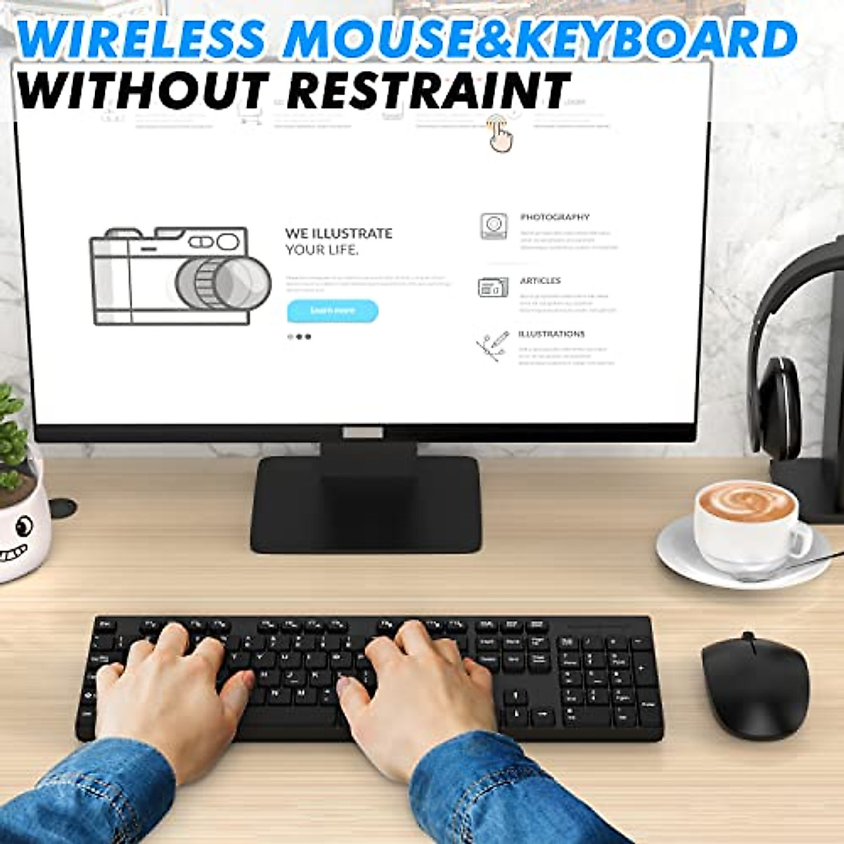 Wireless Keyboard and Mouse Combo, Btios Slim Quick Lag-Free 2.4GHz Cordless Full Size Computer Keyboard and Mouse Responsive Plug & Play for Windows, PC/Desktops/Computer/Laptops