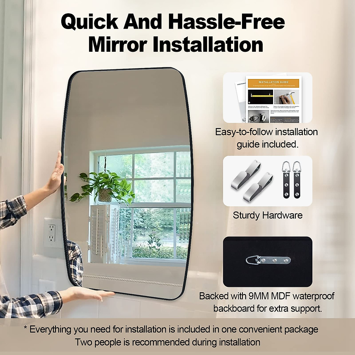 ANDY STAR Black Oval Mirrors for Bathroom, Large 24x40’’ Matte Black Metal Framed Oblong Wall Mirror, Modern Black Vanity Mirror in Stainless Steel Frame Wall Mount Horizontal or Vertical