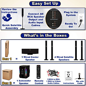 Acoustic Audio AAT1003 Bluetooth Tower 5.1 Speaker System with Mic and Powered Subwoofer