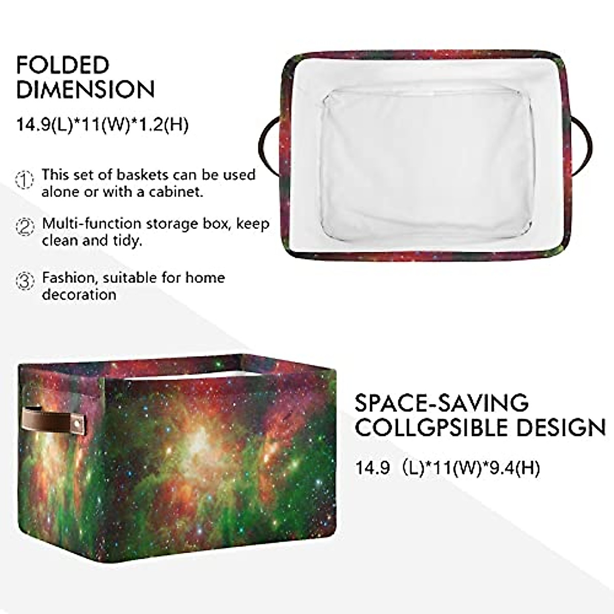 TropicalLife Rectangular Storage Bin Cube Galaxy Star Space Nebula Foldable Organizer Basket with Handles, Collapsible Storage Box for Kids Toy Shelf Closet Nursery