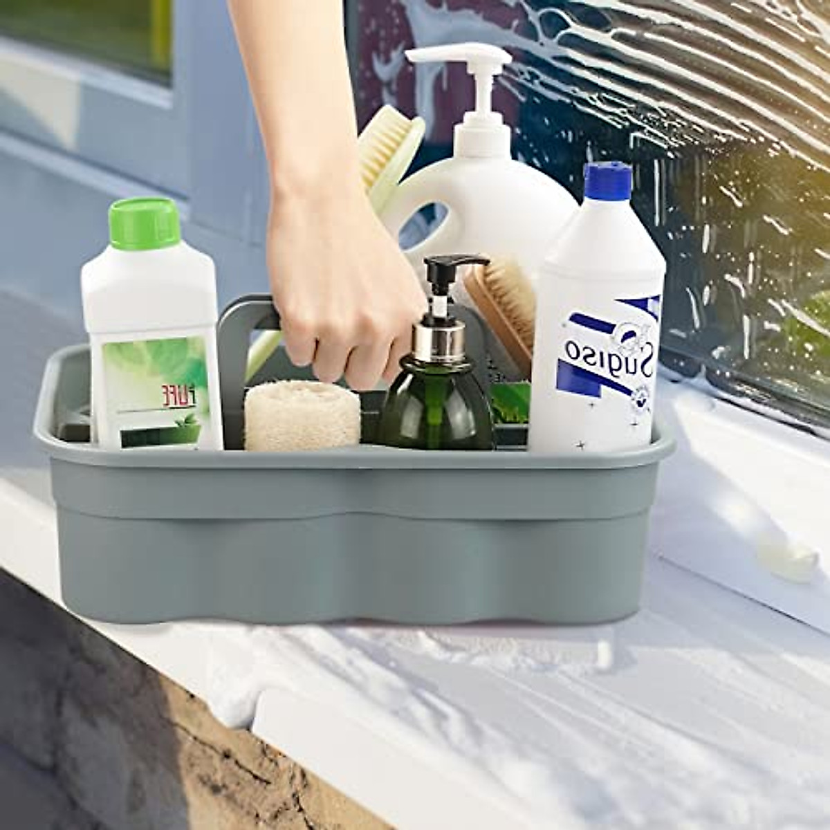 Kekow 4-Pack Plastic Storage Caddy, Carry Caddy with Handle, Gray