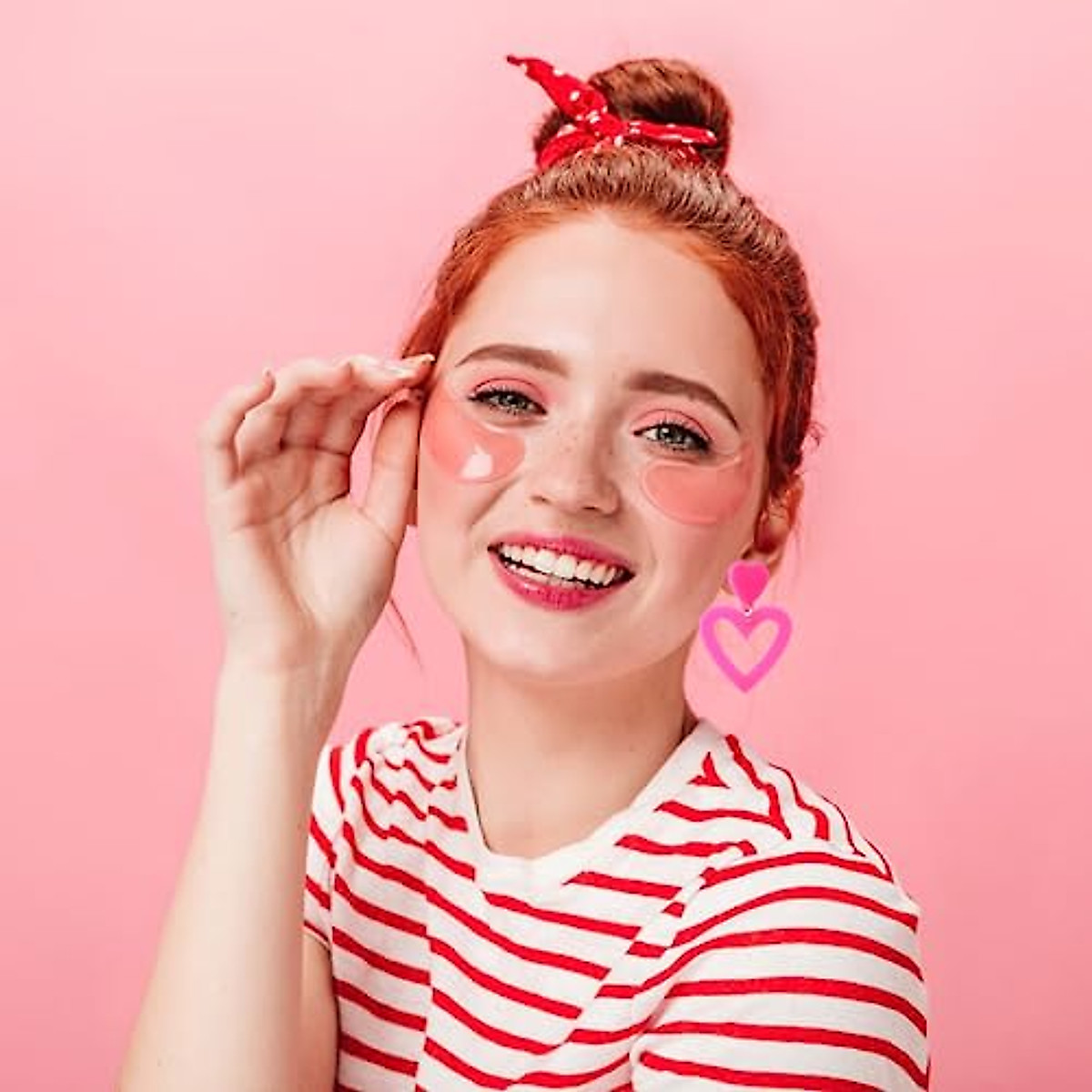 Pink Heart Earrings Double Heart Earrings Dangling Hot Pink Earrings Outfits Love Heart Dangle Earrings for Women Girls