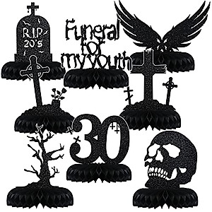 8 Pack Rip 20s Birthday Decorations 30th Birthday Party Decorations Death to My Twenties Honeycomb Centerpieces Gothic Table Centerpieces Black Glitter Funeral 30th Birthday Party Supplies Men Women