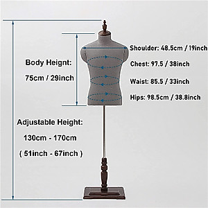 Tailors Dummy Mannequins Male Mannequin T-Shirt Suits, Half-Body Men Dress Form Adjustable Height, Dressmakers Dummy Model, Bedroom Clothing Store Dressform Mannequin