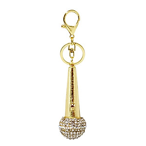 Honbay 1PCS Rhinestone Microphone Keychain Sparkling Music Voice Bag Keyring Musically Key Chain Decor in A Box for Bag Purse Wallet Handbags Backpack
