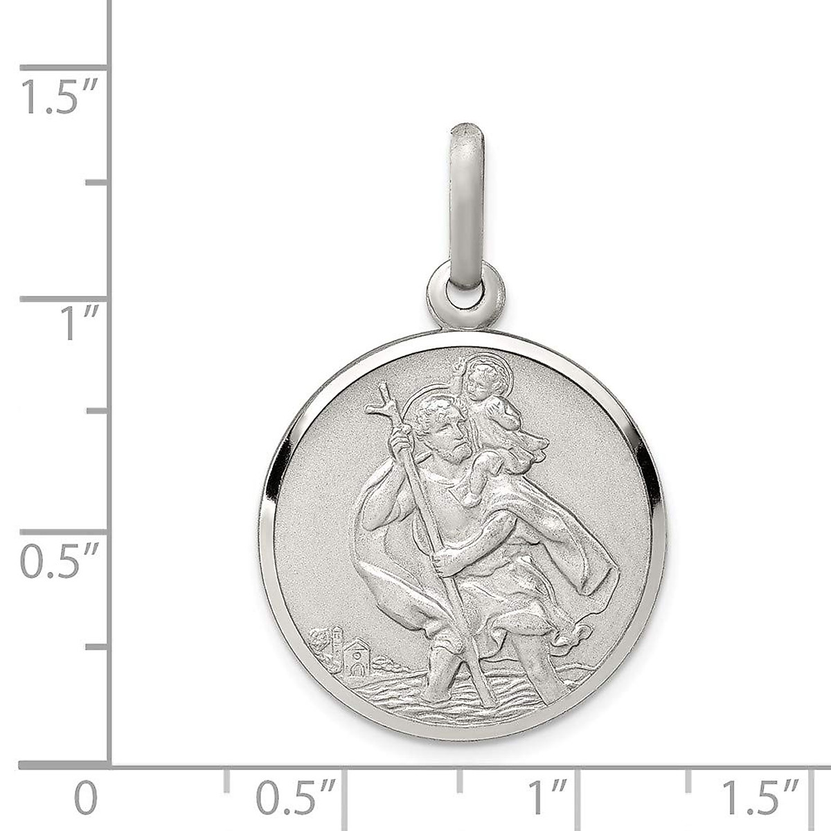 Solid 925 Sterling Silver Catholic Patron Saint Christopher Pendant Charm Round Medal - 35mm x 25mm