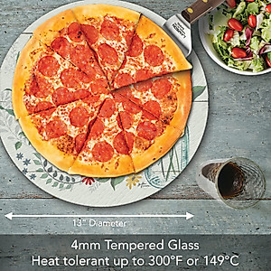 CounterArt Blooming Thoughts 4mm Heat Tolerant Tempered Glass Lazy Susan Turntable 13" Diameter Cake Plate Condiment Caddy Pizza Server