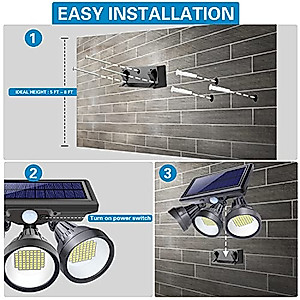 Solar Outdoor Lights, Kasonic ML5000 Motion Sensor Security LED High Brightness 7000K, IP65 Waterproof, Cordless, Flood Light for Garage Yard Garden Porch, 1 Pack