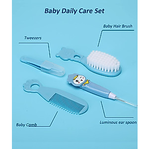 Baby Healthcare and Grooming Kit, Electric Safety Nail Trimmer Baby Nursery Kit, Newborn Care Kits with Hair Brush Comb for Newborn Infant Toddlers Baby Boys Girls Kids, Baby Shower Gifts (Blue)