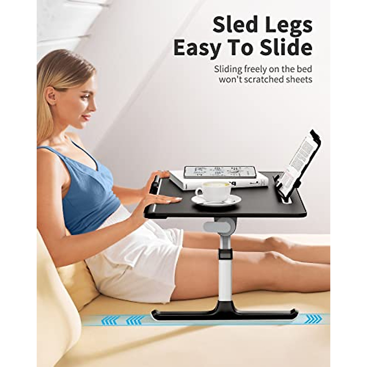 Laptop Bed Tray Table, SAIJI Adjustable Bed Desk for Laptop, Lap Desk for Laptop, Extra Large Super Stable Foldable Laptop Stand with Drawer for Eating, Working, Writing, Gaming, Drawing(Black)