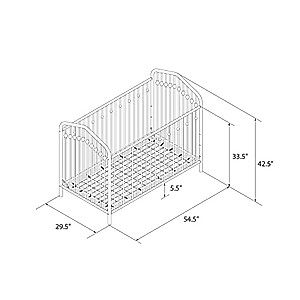 Novogratz Bushwick Metal Crib with Adjustable Mattress Height, Off White