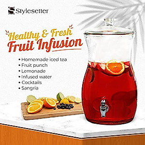 Style Setter Glass Beverage Dispenser for Countertop - 2.7 Gallon Large Glass Drink Dispenser w/Spigot & Lid - Party Drink Dispenser for Sweet Tea Lemonade Punch Water, Juice Dispensers for Parties