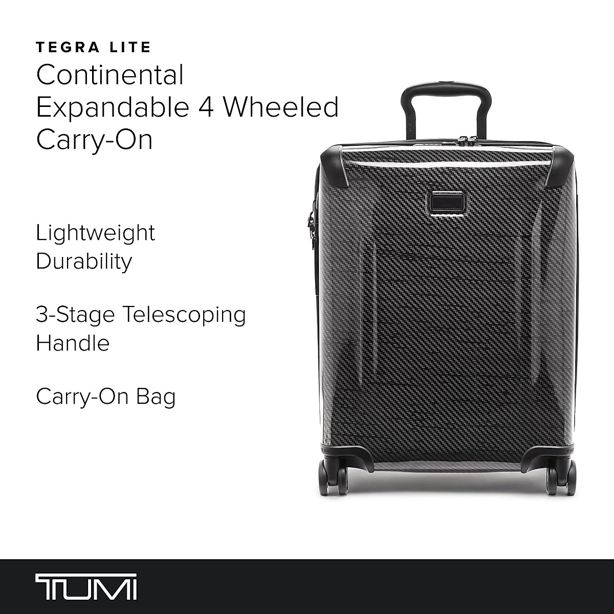 TUMI - Tegra-Lite Continental Expandable 4 Wheeled Carry-On - Carry On Suitcase for Travel - USB-C Port & Spinner Wheels - Black/Graphite