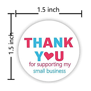 Supporting Small Business Labels Order Package Seals Business Packaging Supplies,1.5 Inch Round Thank You Stickers for Business, Online Retailers, Boutiques，500 Pcs Per Roll.