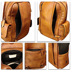 FEIGITOR Genuine Leather Sling Bag Handmade Retro Crossbody Backpack Purse Chest Shoulder Hiking Daypack Fanny Pack (Brown)