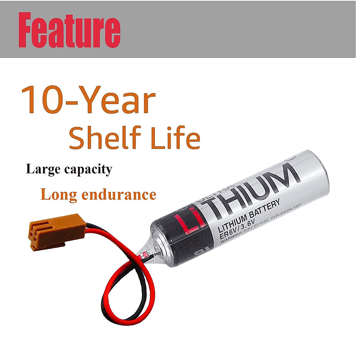 5-Pack ER6V/3.6V 2400mAh PLC Lithium Battery, ER6VC119A/ER6VC119B with Brown Plug for M64 System