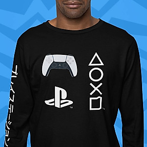 Ripple Junction Sony PlayStation Men’s Long Sleeve T-Shirt Controller, Logo, and Buttons 2XL Black