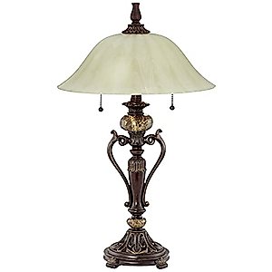 kathy ireland Amor Traditional Vintage Table Lamp with Tabletop Dimmer 26" High Bronze Brown Marble Alabaster Champagne Glass Shade Decor for Living Room Bedroom House Bedside Nightstand Home