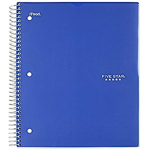 Five Star Spiral Notebook, 3 Subject, College Ruled Paper, 150 Sheets, 11" x 8-1/2, Customizable Cover, Color Selected For You, 1 Count (08232)