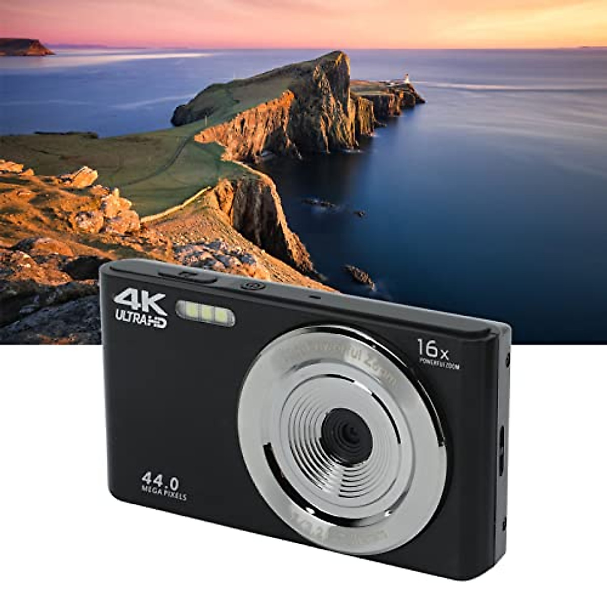 16X Digital Zoom Camera, Easy to Use 44MP Portable 4K HD Camera Built in Fill Light for Recording (Black)