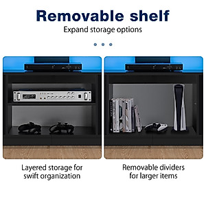 HOMMPA LED TV Stand with Power Outlets for 70/65/60/55 inch TV Modern Entertainment Center with Storage, Gaming TV Consoles with LED Lights Game Cabinet for Living Room Grey& Black