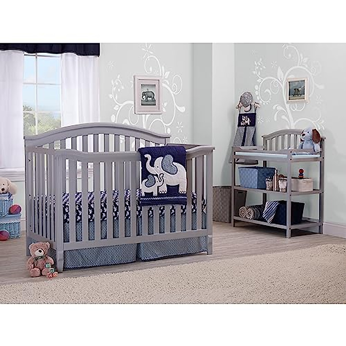 Sorelle Furniture Berkley Crib and Changer with Slat Panel Back Classic -in- Convertible Diaper Changing Table Non-Toxic Finish Wooden Baby Bed Toddler Childs Daybed Full-Size Nursery - Gray
