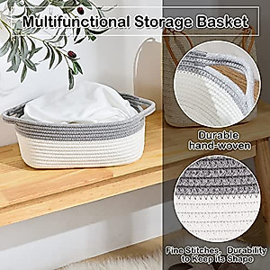 OIAHOMY Cotton Rope Storage Basket, Set of 5 Woven Baskets for Organizing with Handles, Decorative Basket for Baby Nursery, Dog Cat Toy Baskets - Grey & White