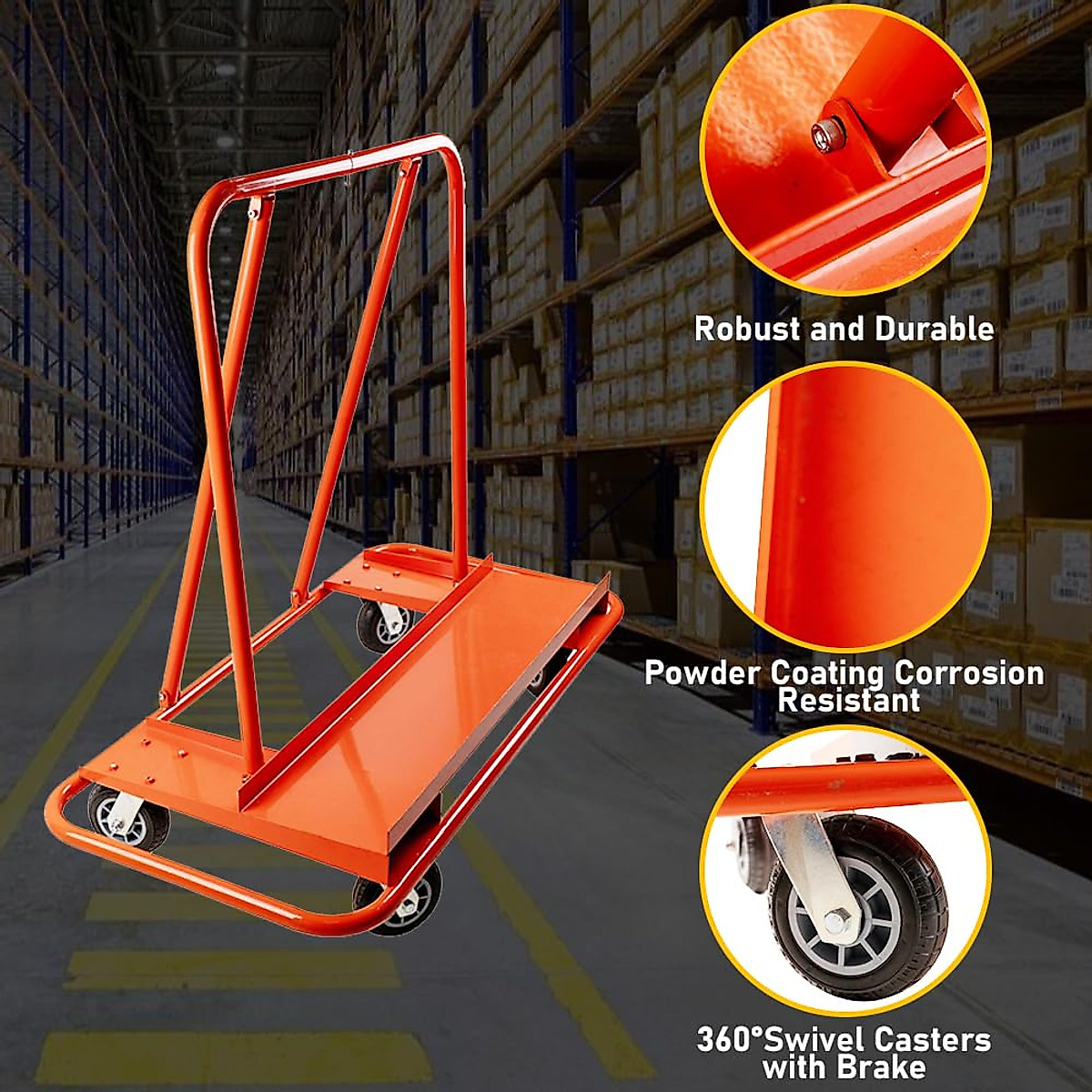 Yeeoy Drywall Sheet Cart, 3000 LBS Heavy Duty Drywall Sheet Cart, Panel Dolly Cart with 4 Swivel Wheels, Lumber Cart Handling Wall Panel Sheetrock Lumber for Garage Home Warehouse