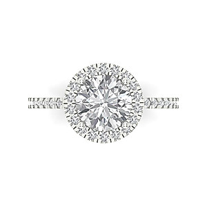 1.85 Ct Round Cut Clear Simulated Diamond 14K White Gold Halo Solitaire with Accents Engagement Promise Bridal Ring Size 5.25
