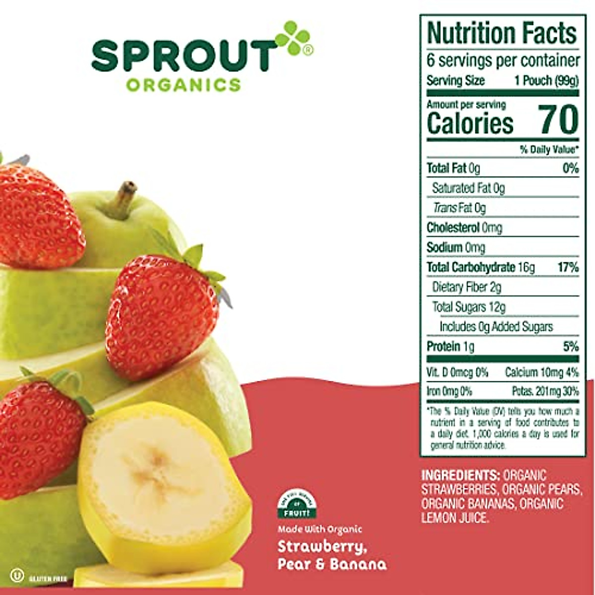 Sprout Strawberry Pear Banana Organic Baby Food 3.5 oz Pack of 12
