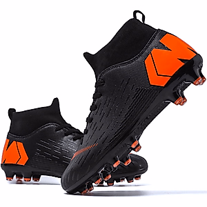 Men's Firm Ground Soccer Shoes Football Cleats Spikes High-Top Lace-Up Lightweight Hard Ground Turf Boots Black EU 43 US 10