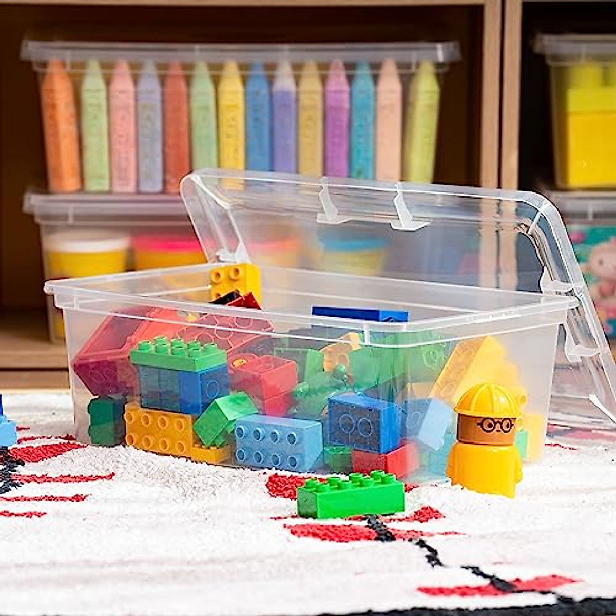 IRIS USA 6.7 Qt. Plastic Storage Container Bin with Latching Lid, 12 Pack, Stackable Nestable Shoe Box Tote Shoebox Closet Organization School Art Supplies - Clear