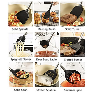 oiuwuig Cooking Utensils Set, Kitchen Utensils 17pcs Cooking Utensils Set, Heat Resistant Non-stick Silicone Kitchen Spatula Set with Stainless Steel Handle (BPA Free, Non Toxic)
