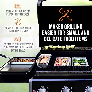 Yukon Glory™ BBQ 'N SERVE Premium Set, Includes 3 Grill Baskets, Serving Tray, Bamboo Cutting Board, Plastic Lid and Clip-on Handle