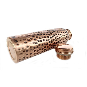 Rastogi Handicrafts pure copper Hammered water storage Tank Brown pot 4 liter capacity with Tumble and Copper Bottle