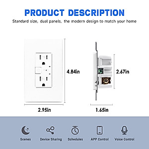 Smart Wall Outlet, Smart Wireless Tamper Resistant Outlet Compatible with Alexa and Google Assistant, Remote Control, ETL & FCC Approvel Samrt Receptacle, Requires 2.4 GHz Wi-Fi, No Hub Required