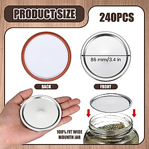 Nuogo 240 Pcs Wide Mouth Mason Jar Lids Canning Lids with Silicone Sealing Ring Split Type Airtight Jar Lids Mouth for Canning Food Fruits Jams Supplies