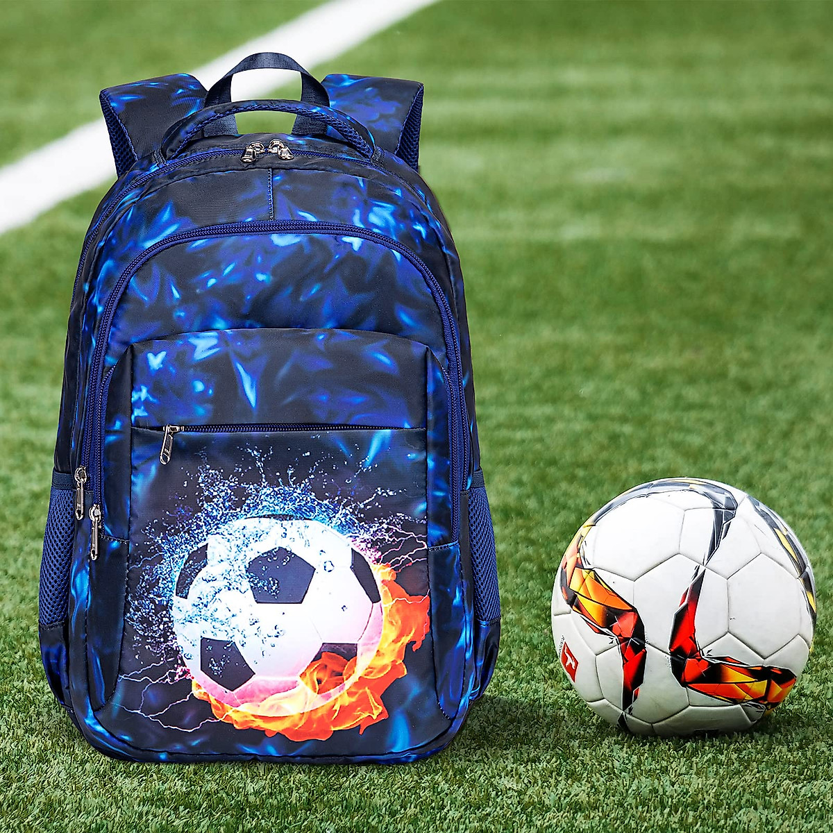 LEDAOU School Backpack Teen Boys Girls Bookbag Daypack School Bag (Football Black)