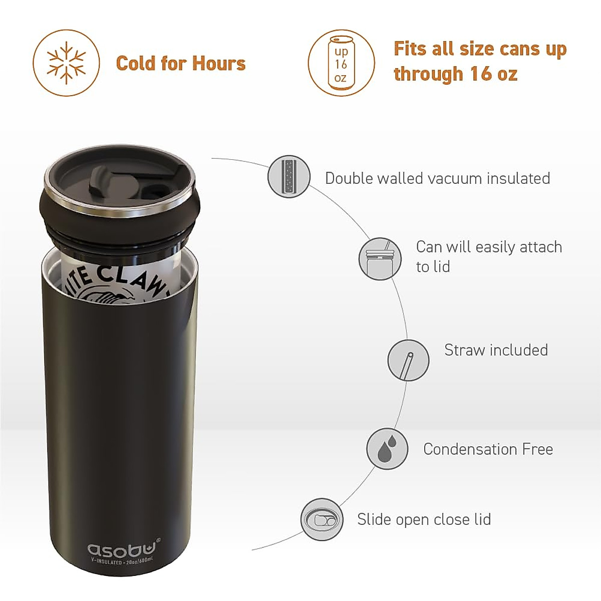 Asobu Multi Can Cooler Insulated Sleeve fits for Slim and Standard 12 Oz and 16 Oz Hard Seltzer, Soda, Beer or Energy Drinks and all standard size Beer Bottles (Glitter Black)