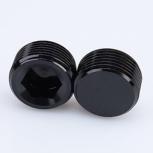 AC PERFORMANCE 1" NPT Male Socket Allen Head Plugs Aluminum Black, Pack of 2