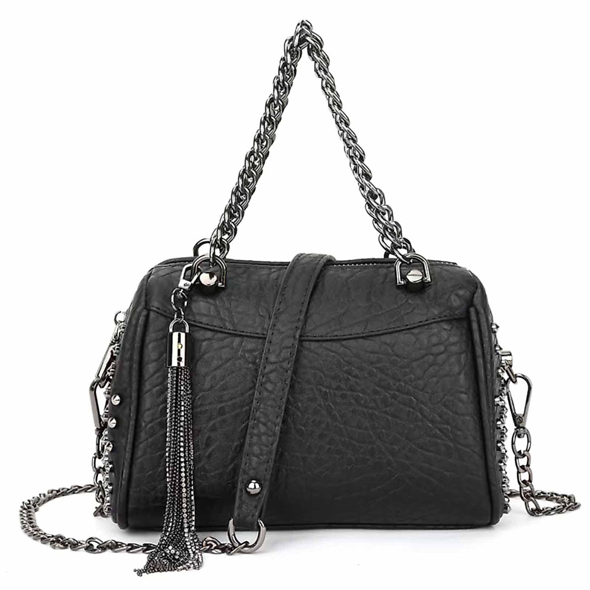 AlwaySky Women Gothic Handbag Rivet Purse Chain Satchels Shoulder Top-handle Crossbody Bag Black