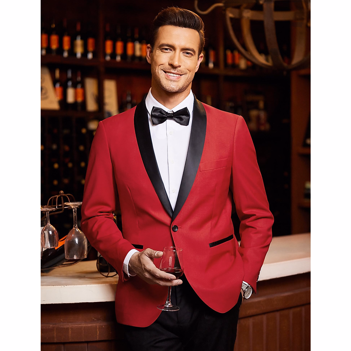COOFANDY Men's Tuxedo Jacket Wedding Blazer One Button Dress Suit for Dinner Prom Party Red