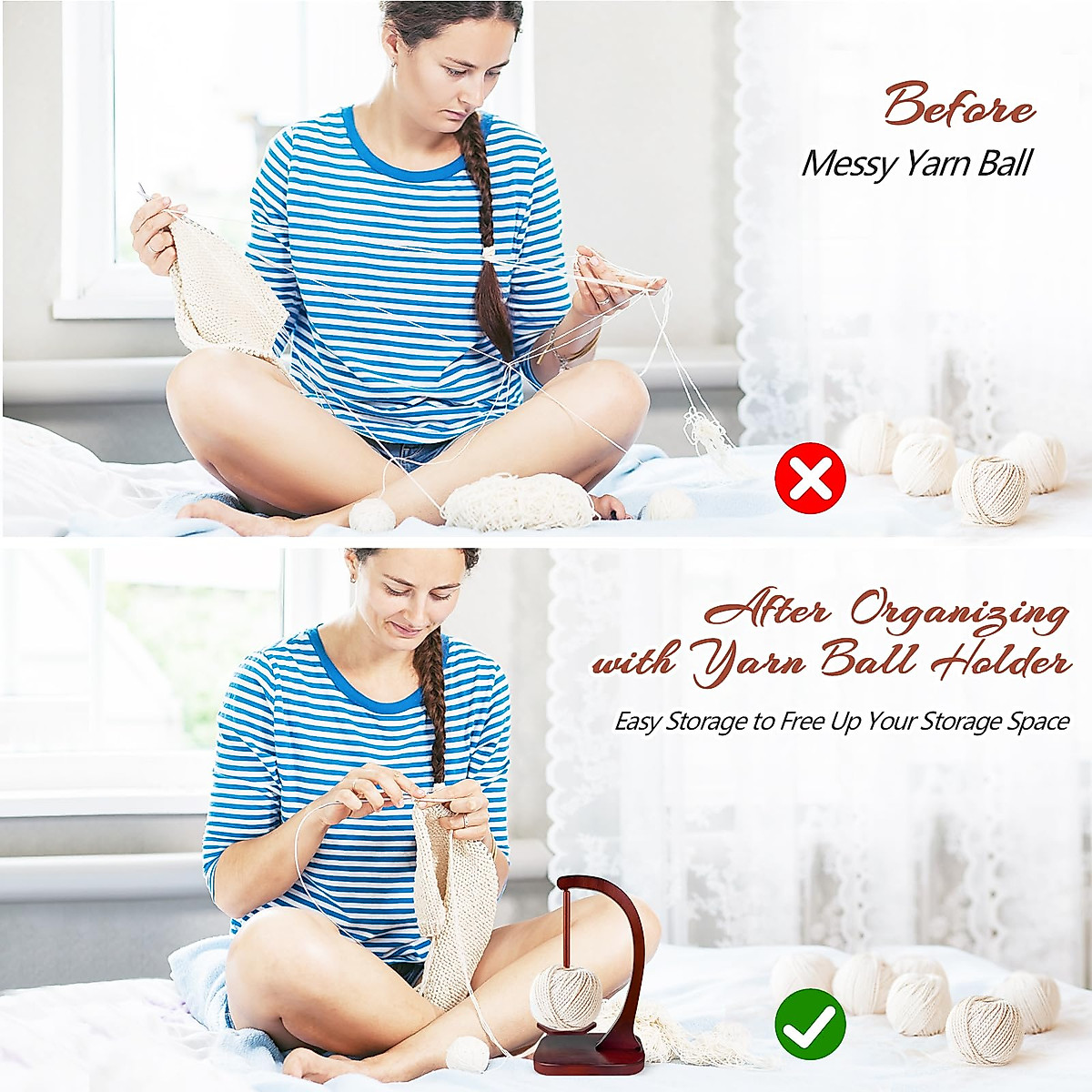 HEH Wooden Yarn Holder for Knitting and Crocheting, Magnetic Yarn Ball Holder with Anti-Slip Pads, Yarn Holder Spinner for DIY Crafts, Crochet Gift for Knitting Lovers