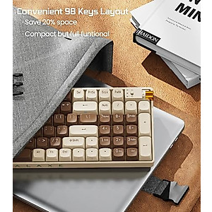 ROYALAXE X ProtoArc R100 Wireless Mechanical Keyboard, Hot Swappable Wired/Bluetooth 5.0/2.4G Wireless Keyboard with RGB Light for Windows & Mac, PBT Keycaps, Gateron G Blue Switch, Lava Brown