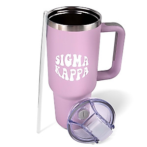 Sorority Shop Sigma Kappa 40oz Tumbler with Handle - Best Friend Tumblers for Women - Cute Sorority Engraved Tumbler - Insulated Tumblers to Keep Your Drinks Cold or Hot for Hours