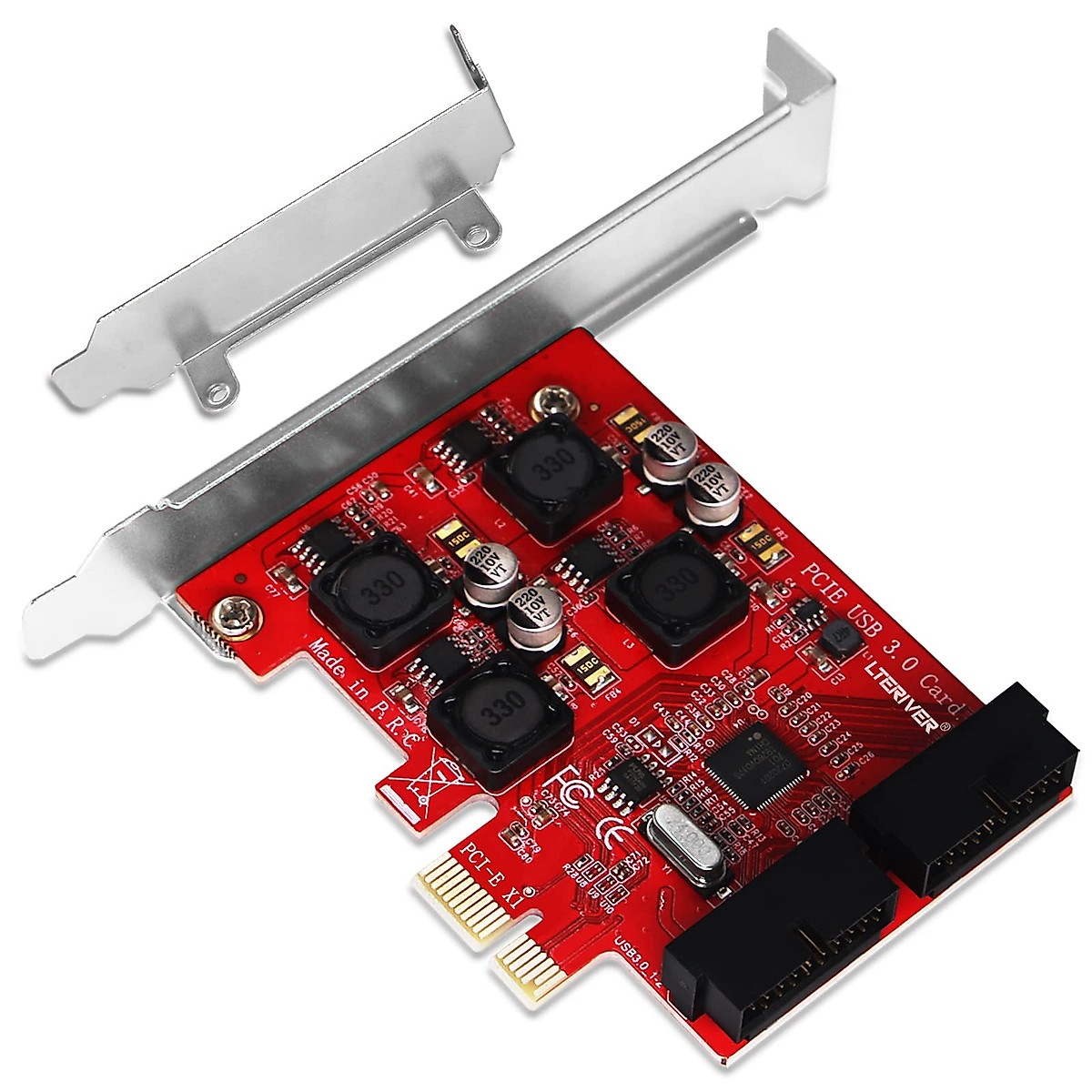 LTERIVER PCIE to 2X 19Pin USB 3.0 Header, PCIE Superspeed USB 3.0 5Gbps Expansion Card for Windows 11, 10, 8.1, 8, 7, XP (32/64bit) Desktop PCs, Built in Smart Power Control Technology (PCE-IN4)