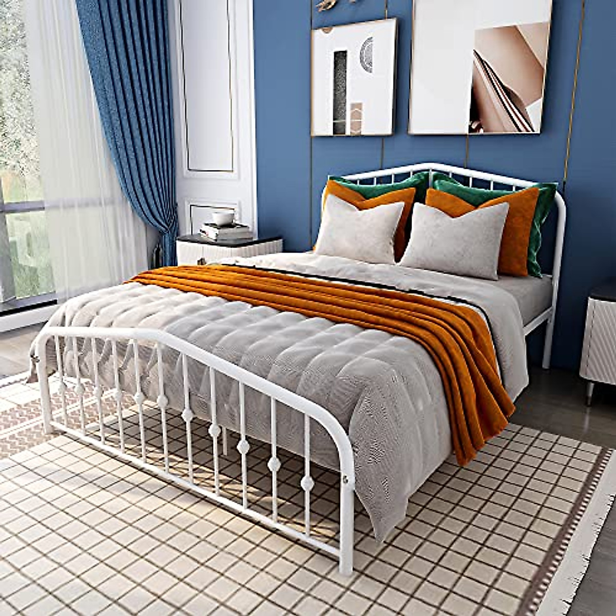 Albearing Metal Platform Bed Frame, Morden Design, Heavy Duty Steel Slat and 9-Leg Support (White, Queen)