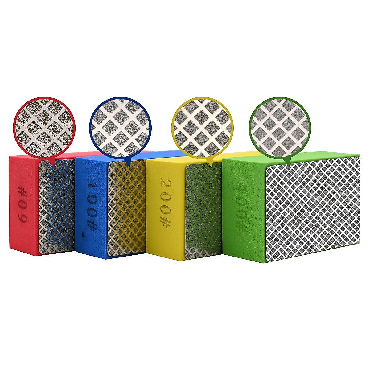 EGOFIX 4pcs Diamond Hand Polishing Pads for Ceramic Tile Glass Grinding,Sanding Blocks Polishing 60#,100#,200#,400#
