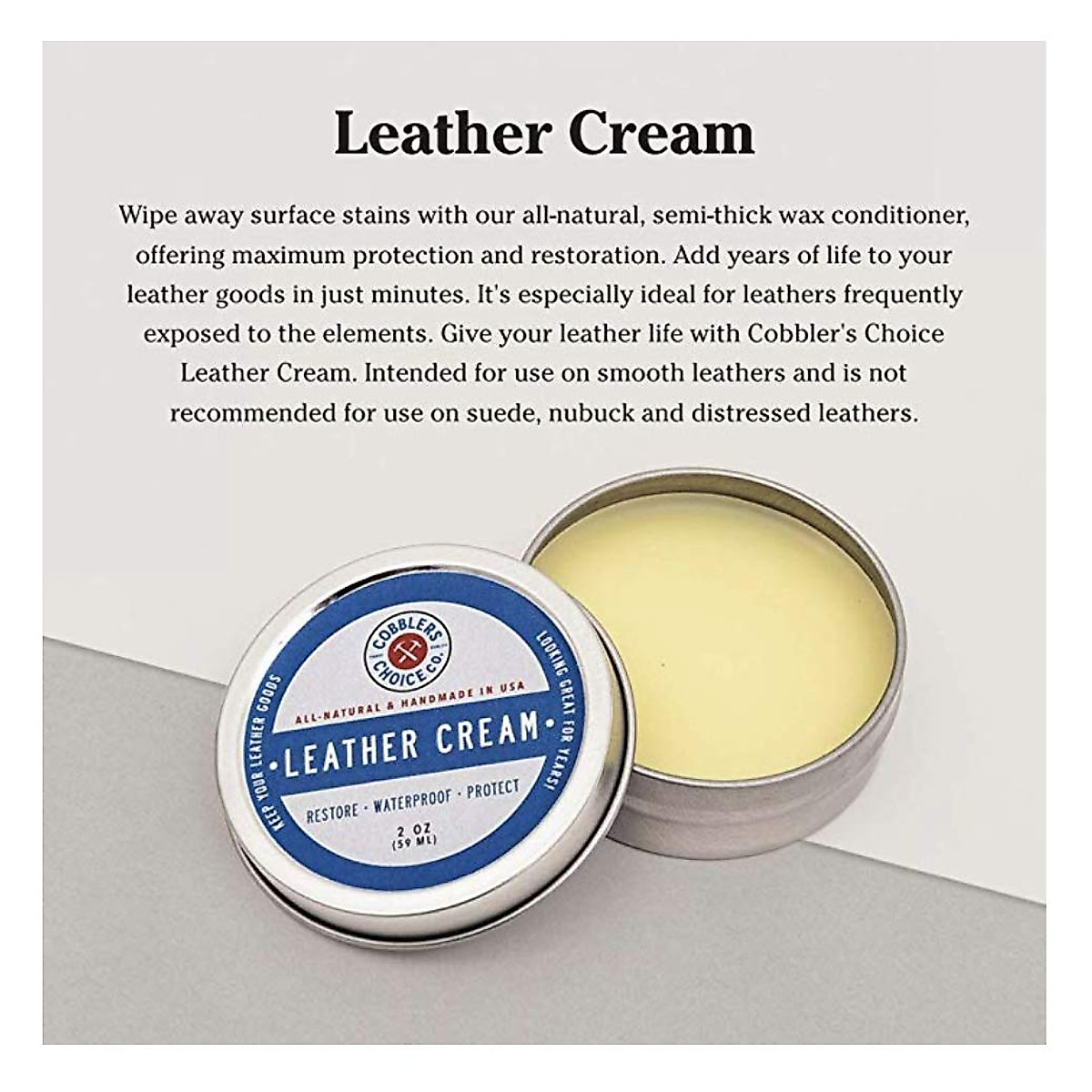 Cobbler's Choice Co. Finest Quality All Natural Leather Cream - Made with Triple Filtered BeesWax (2 OZ. (59 ML))